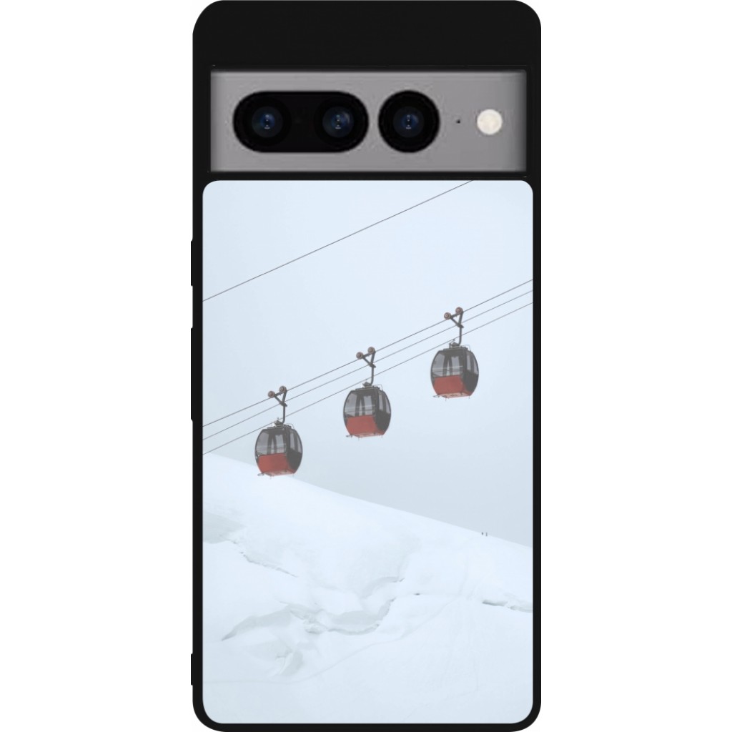 Coque Google Pixel 7 Pro - Silicone rigide noir Winter 22 ski lift ...