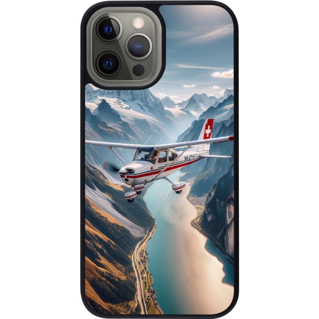 Coque iPhone 12 Pro Max - Silicone rigide noir Vol Alpin Suisse ...