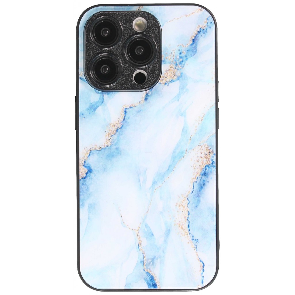 iPhone 13 Pro Max Case Hülle - Glass Marmor mit Silikonrand - Hellblau ...