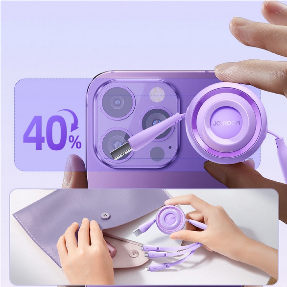Joyroom 3 in 1 einziehbares Kabel 1m USB-A auf USB-C + Lightning ...