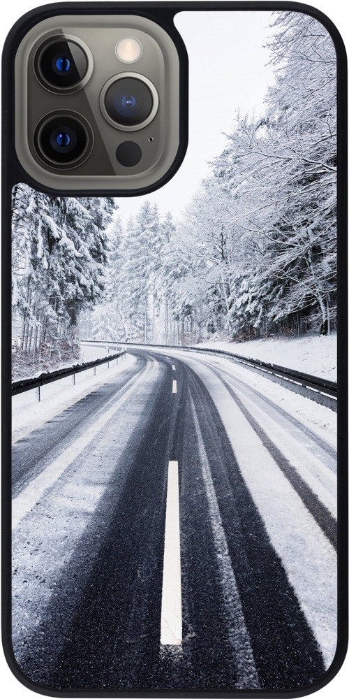 Coque iPhone 12 Pro Max - Silicone rigide noir Winter 22 Snowy Road ...