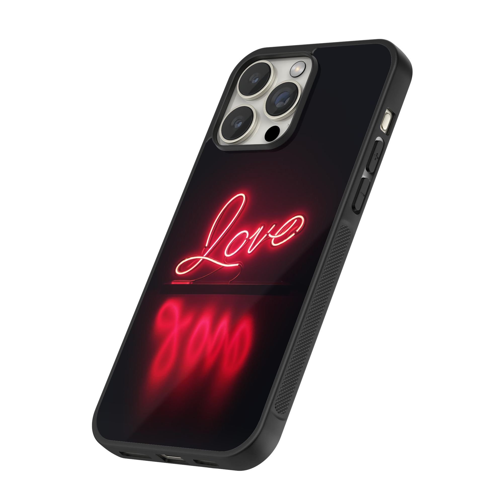 Coque iPhone 16 Pro - Silicone rigide noir Valentine 2025 Neon Love ...