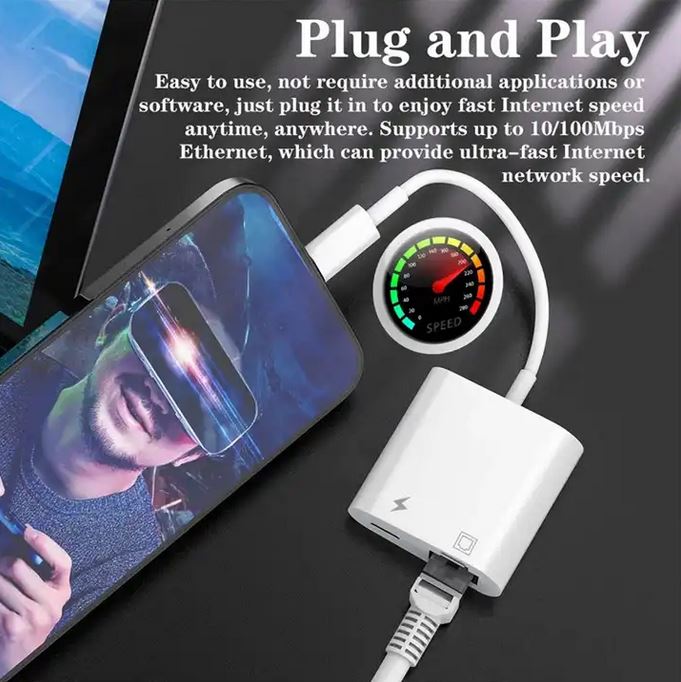 Multiport Lightning zu RJ45 Ethernet LAN Adapter mit USB-C Power ...