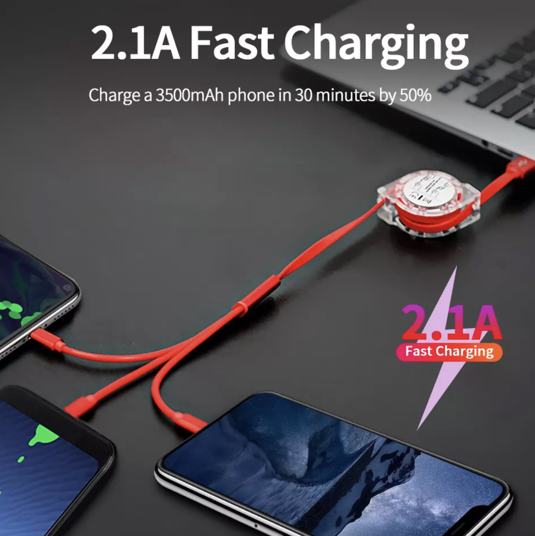 Câble 3 en 1 multi-ports rétractable avec micro-USB, USB-C et Lightning ...
