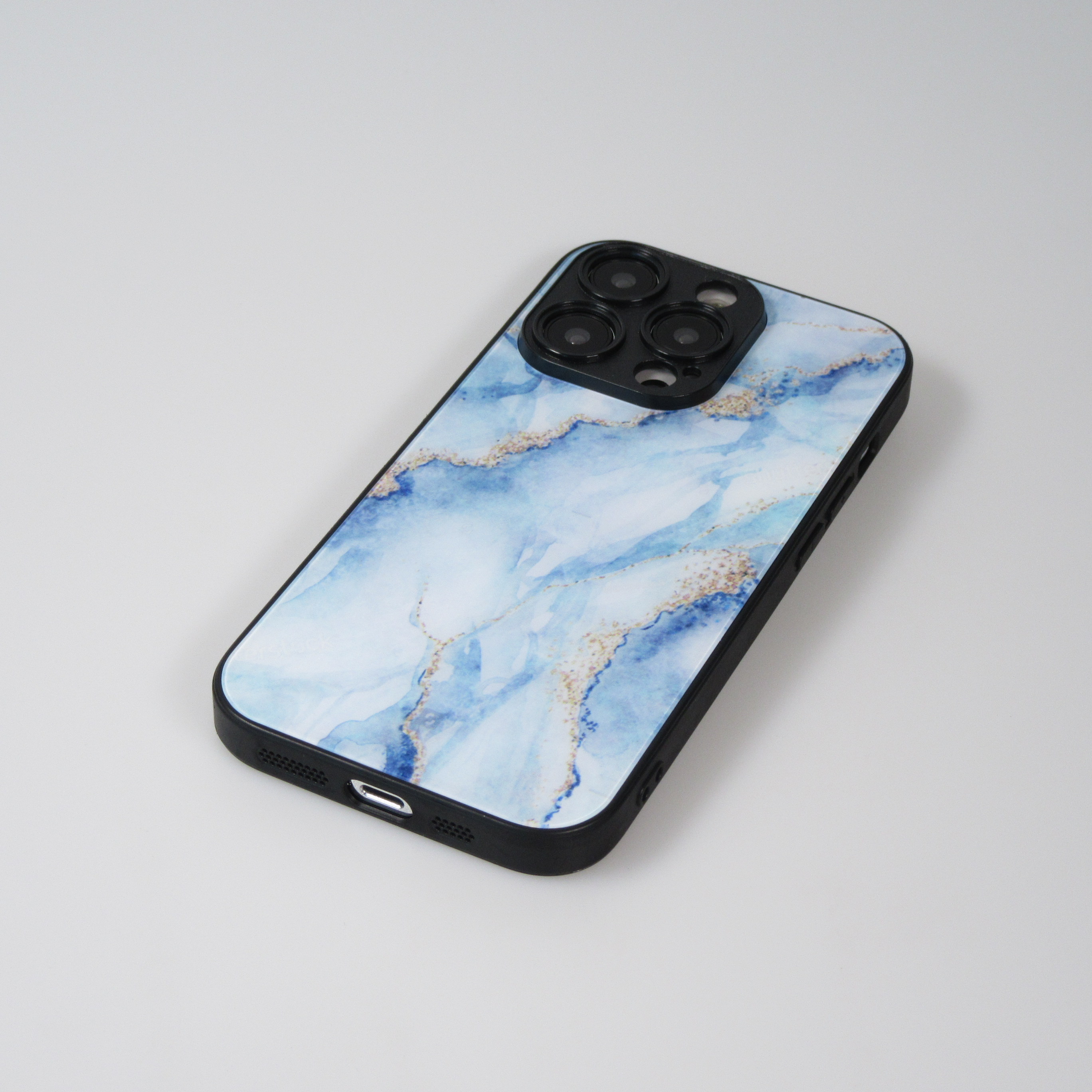 iPhone 13 Pro Max Case Hülle - Glass Marmor mit Silikonrand - Hellblau ...