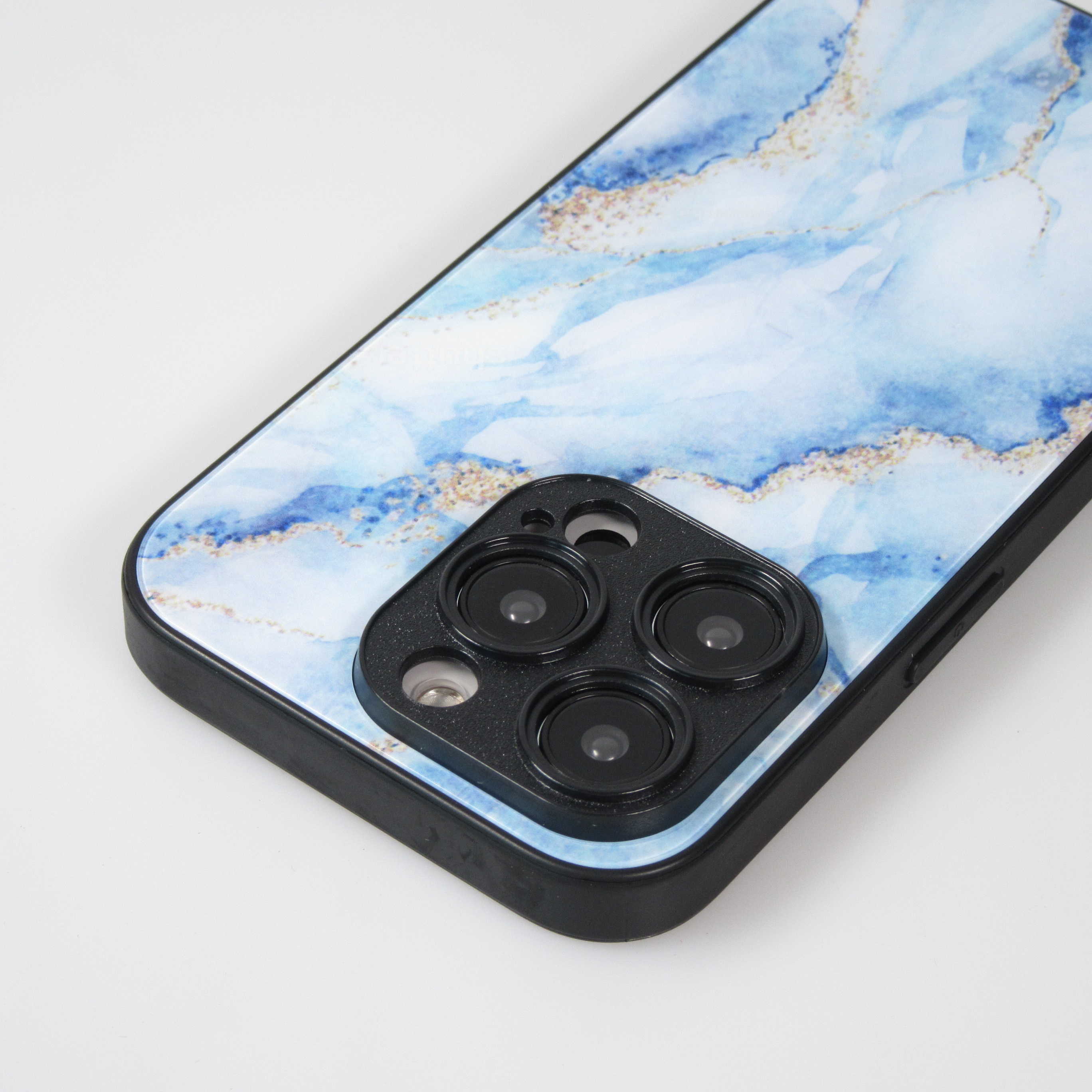 iPhone 13 Pro Max Case Hülle - Glass Marmor mit Silikonrand - Hellblau ...