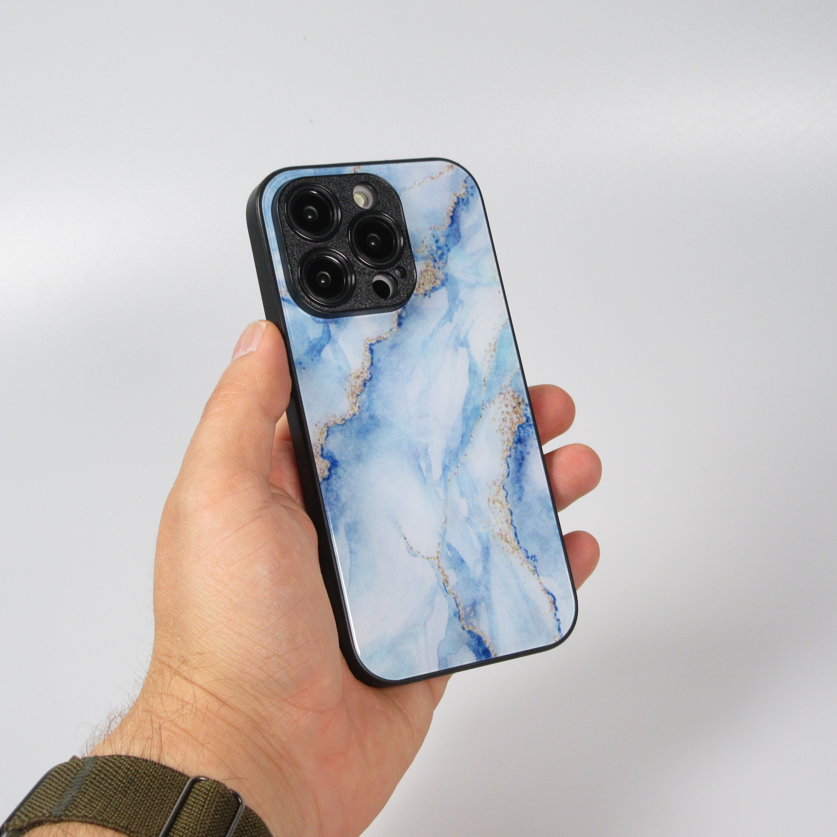 iPhone 13 Pro Max Case Hülle - Glass Marmor mit Silikonrand - Hellblau ...