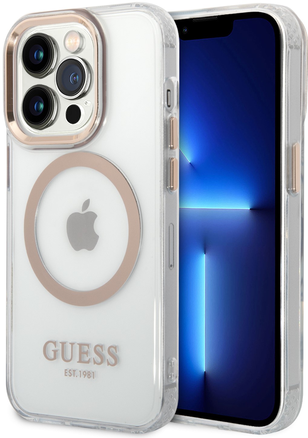 Coque iPhone 14 Pro - Guess silicone rigide avec MagSafe en doré ...