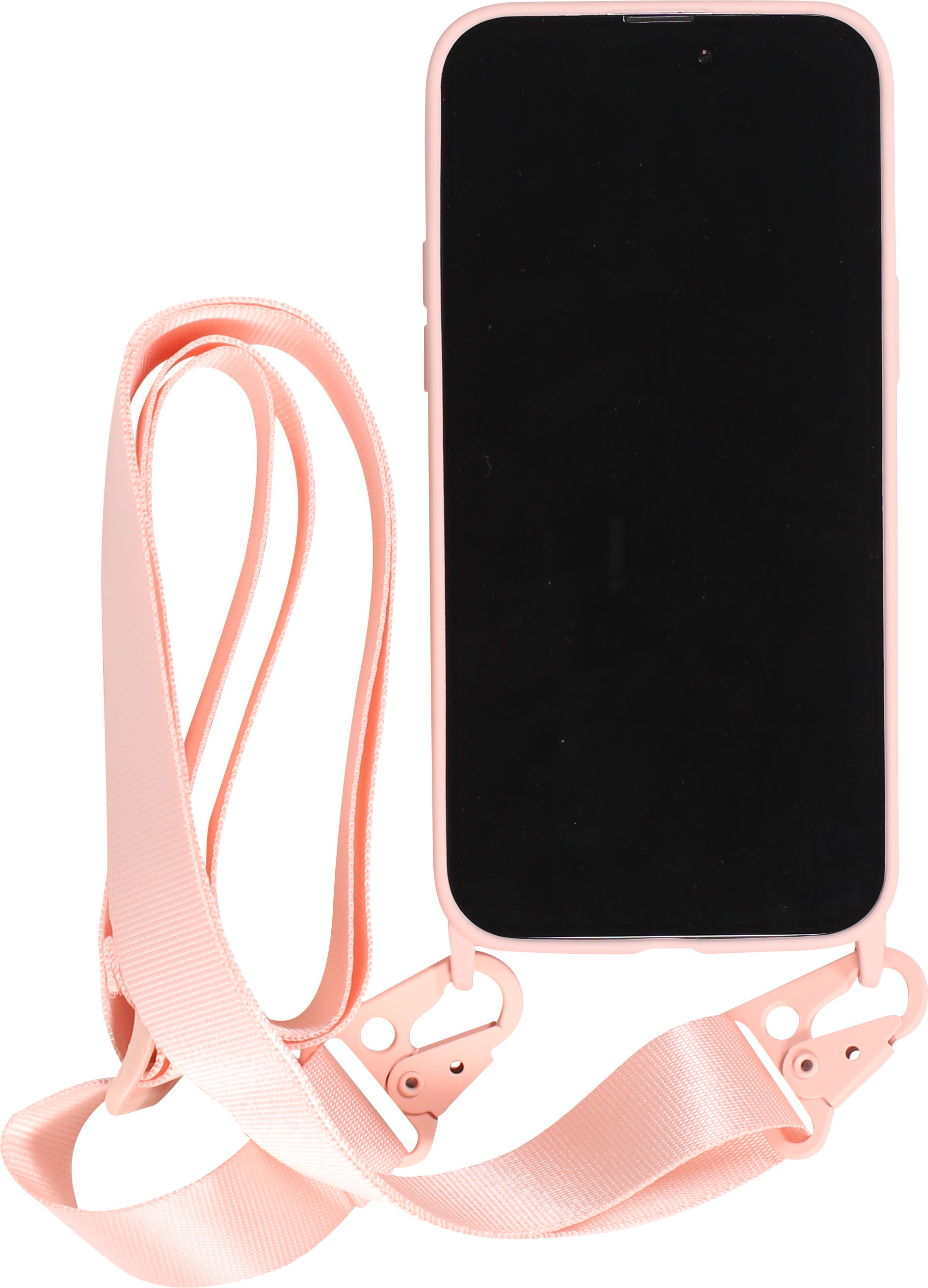 Coque iPhone 14 Pro - Silicone mat avec lanière et mousqueton en fer ...