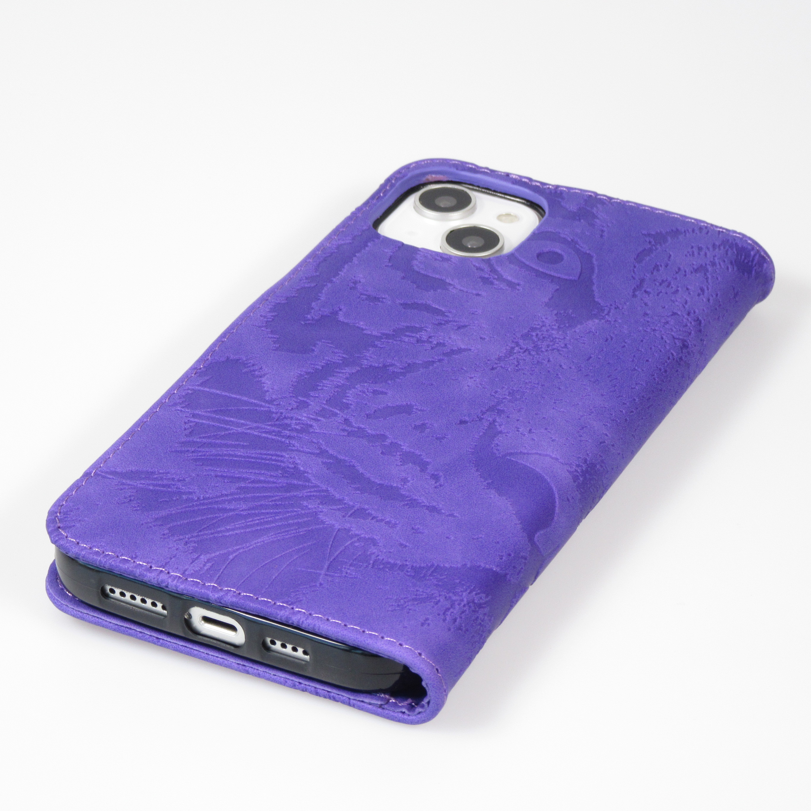 Fourre iPhone 14 Plus - Flip 3D en similicuir Oeil du tigre - Violet ...