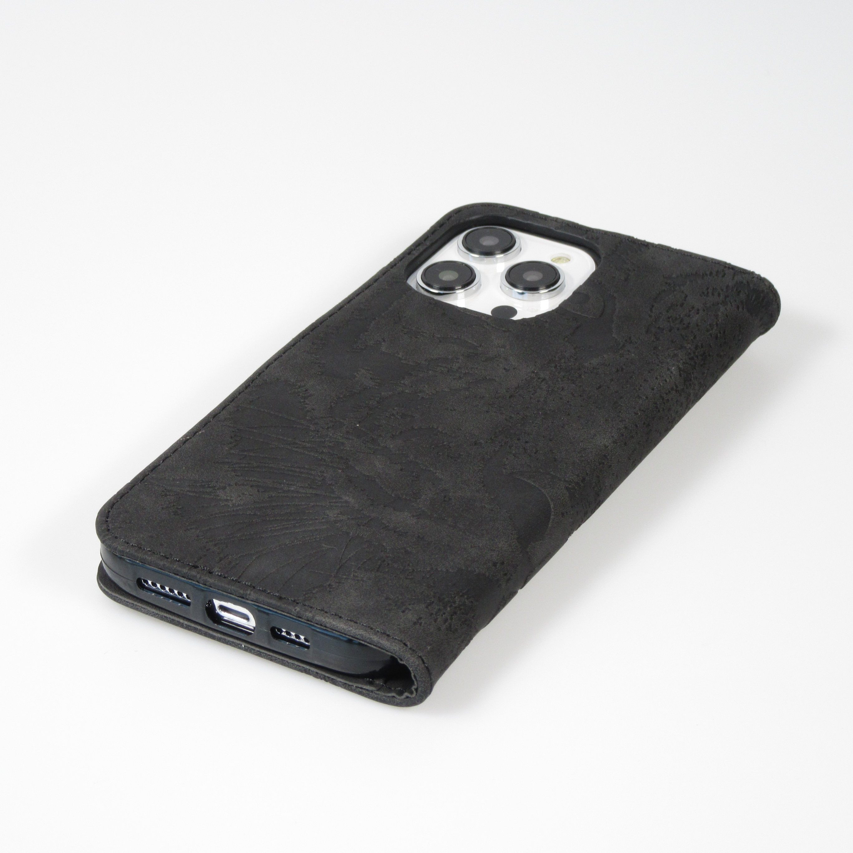 Fourre iPhone 15 Pro - Flip 3D en similicuir Oeil du tigre - Noir ...