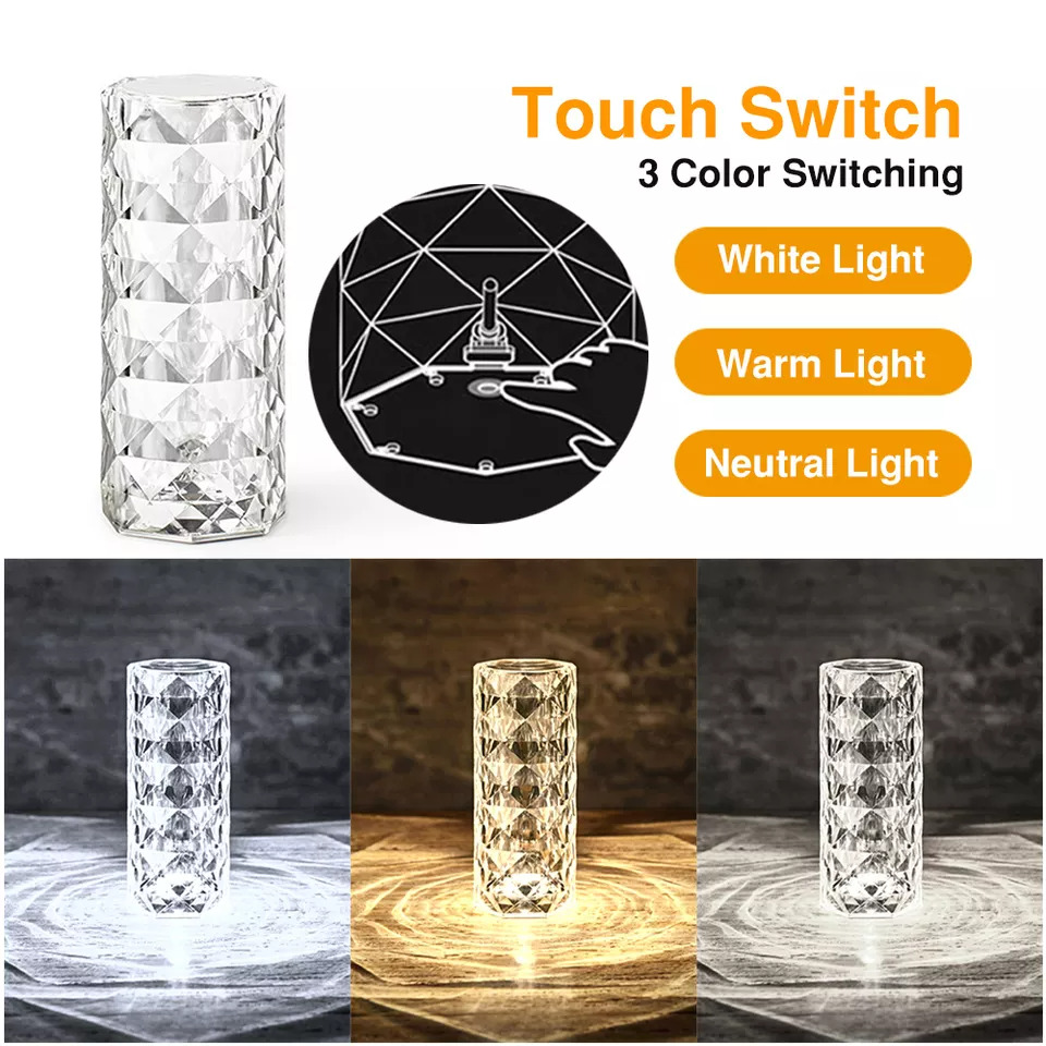 Lampe d’ambiance tactile portable sans fil effet cristal LED ...