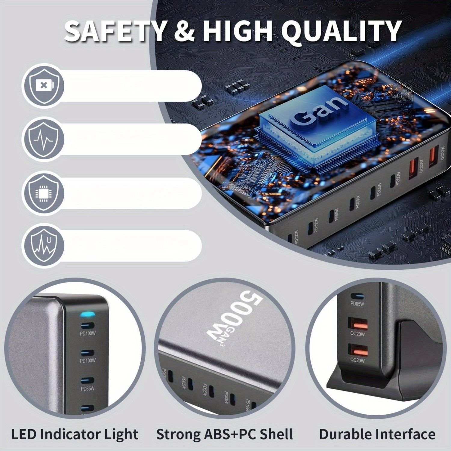 Station de charge rapide 500W 8 ports USB PD Quick Charge 3.0 USB-C avec câble inclus prise CH ...